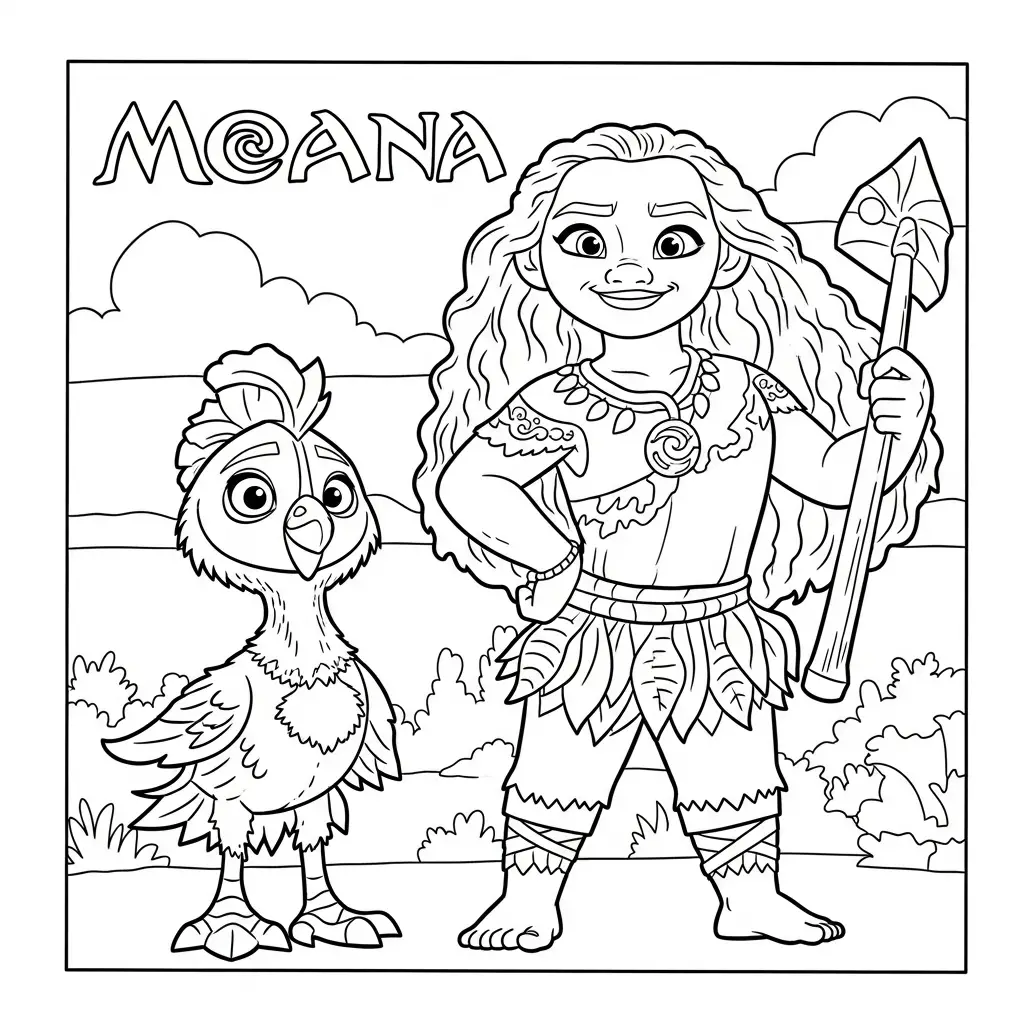 Desenho da Moana e Hei Hei para colorir – Desenhos