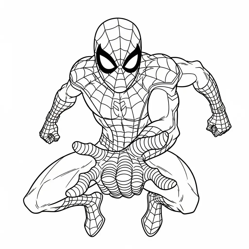 Desenho do Homem Aranha em pose heroica para colorir