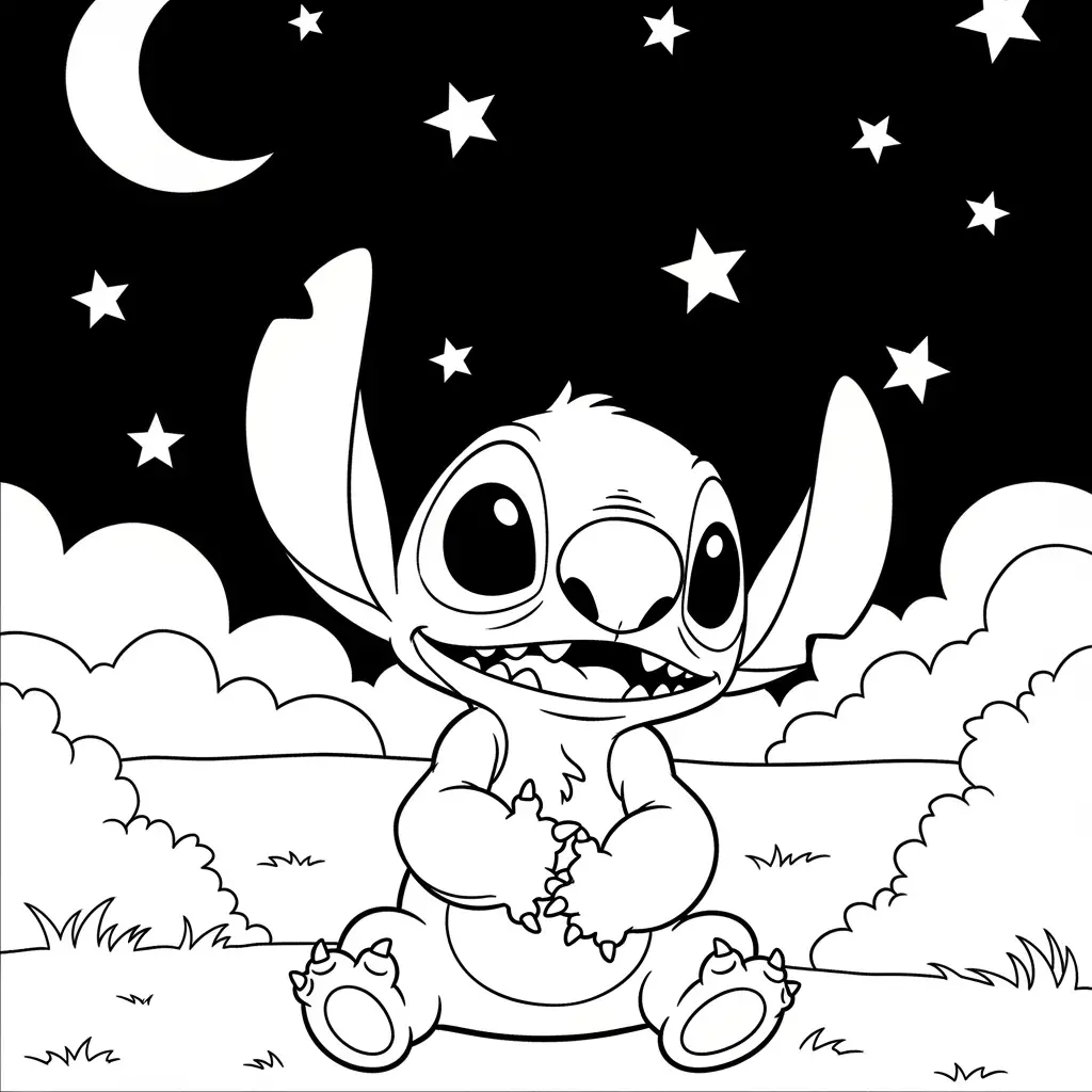 Desenho do Stitch assistindo estrelas para colorir